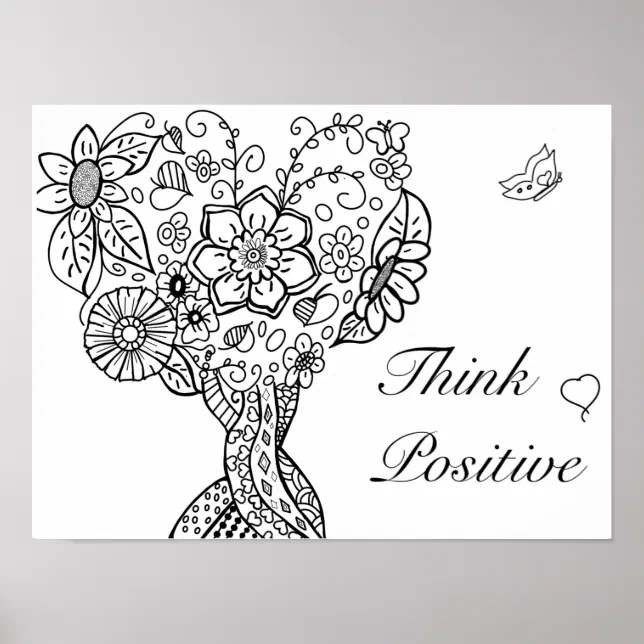 Heart tree colouring positive thinking poster | Zazzle