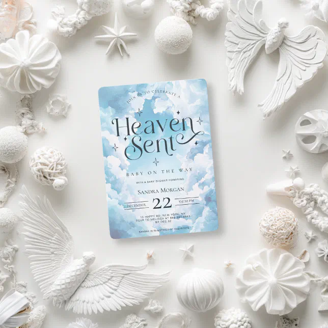Heaven Sent Custom Angelic Clouds Baby Shower Invitation | Zazzle