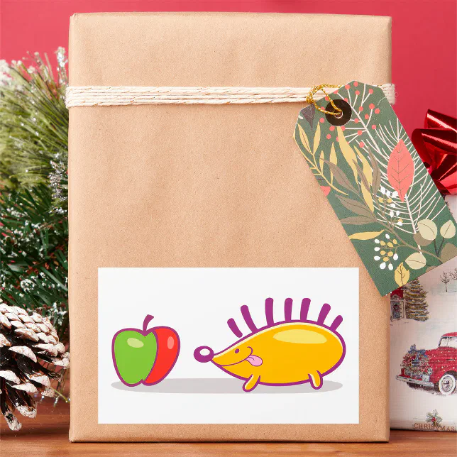 Hedgehog And An Apple Rectangular Sticker | Zazzle