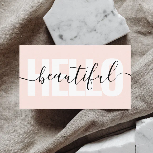 Hello Beautiful Girly Calligraphy Minimal Pink Business Card | Zazzle