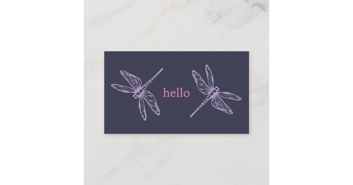 Hello blue purple dragonflies insects illustration business card | Zazzle
