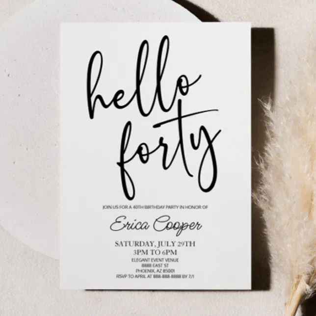 Hello Forty Minimal Elegant 40th Birthday Party Invitation | Zazzle