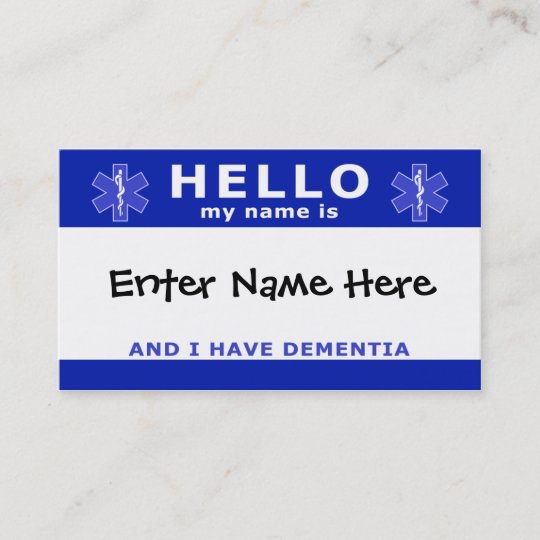 HELLO i have dementia identification Business Card | Zazzle.co.uk