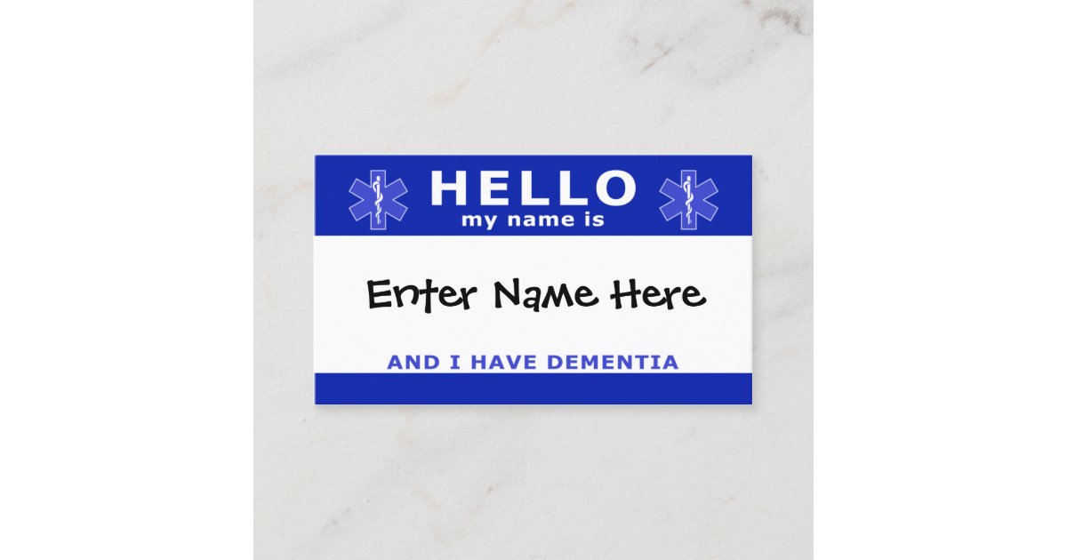 HELLO i have dementia identification Business Card | Zazzle