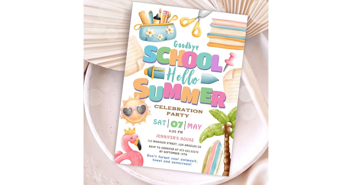 Hello Summer! School's Out Pool Summer Party Invitation | Zazzle