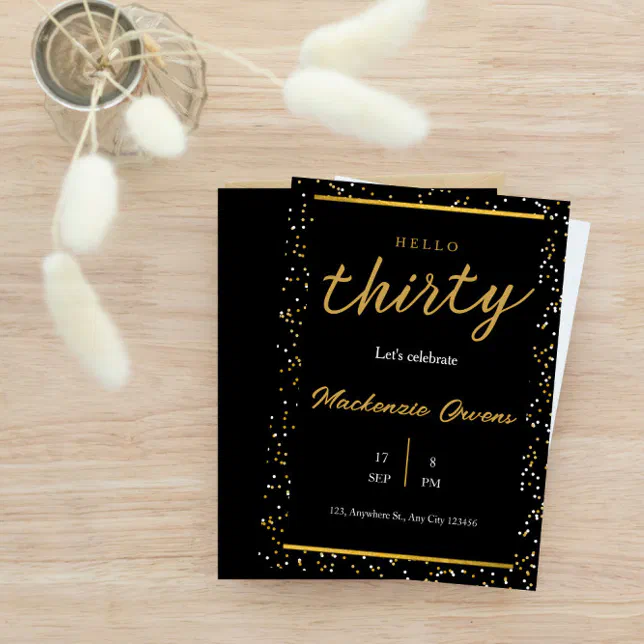 Hello Thirty Gold Glitter 30th Birthday Invitation | Zazzle