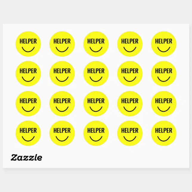 Helper Happy Smiling Yellow Face Classic Round Sticker | Zazzle