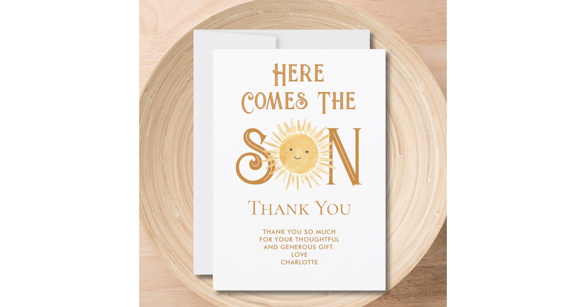 Here Comes The Son Baby Shower Thank You | Zazzle