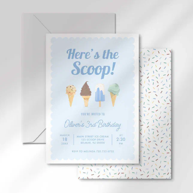 Here's the Scoop Ice Cream Birthday Invitation | Zazzle