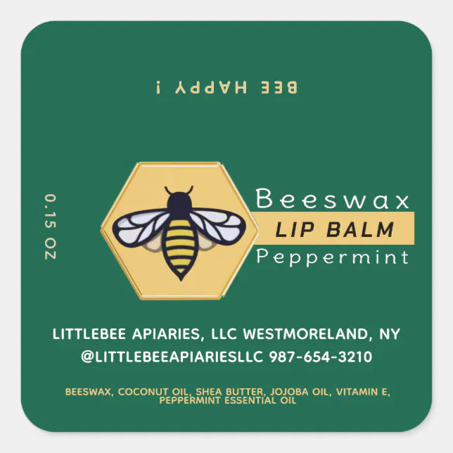 HEXAGON Beeswax Peppermint LIP BALM with BEE Square Sticker | Zazzle