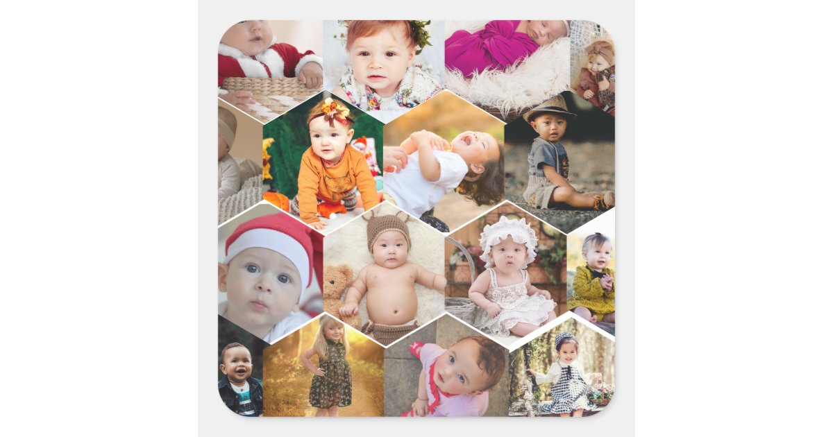Hexagon Photo Collage Square Sticker | Zazzle