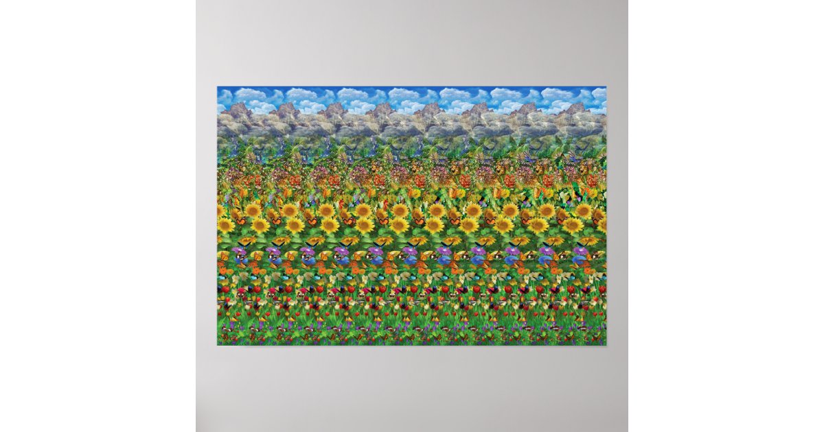 Hidden 3D Stereogram Poster - Butterfly Meadow | Zazzle