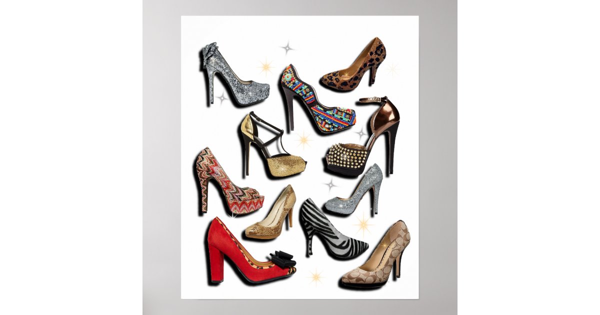 High Heel Shoe Collage Sparkle Poster | Zazzle