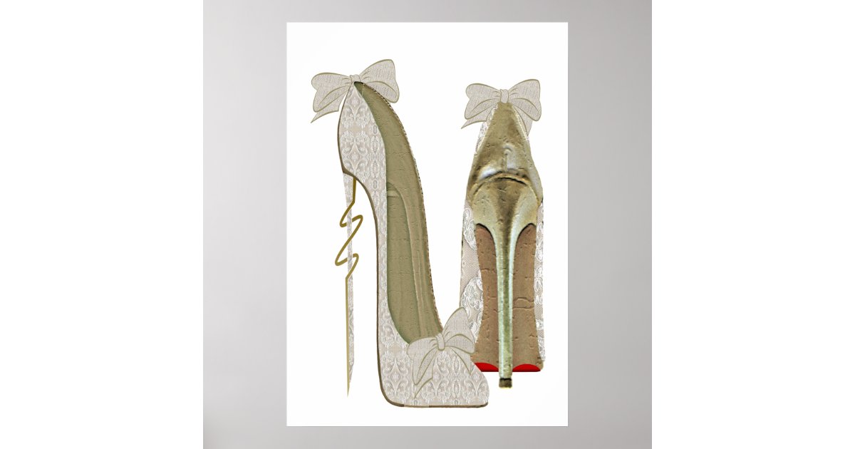 High Heels Lace and Bows Stiletto Shoes Art Poster | Zazzle.co.uk
