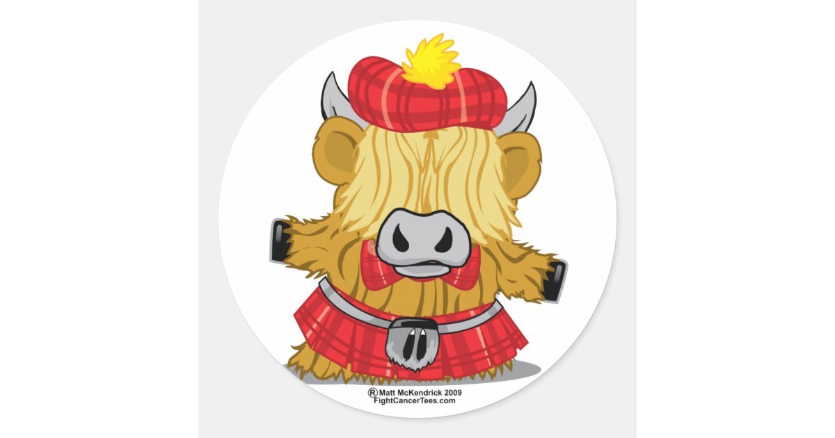 Highland Cow Red Kilt Classic Round Sticker | Zazzle