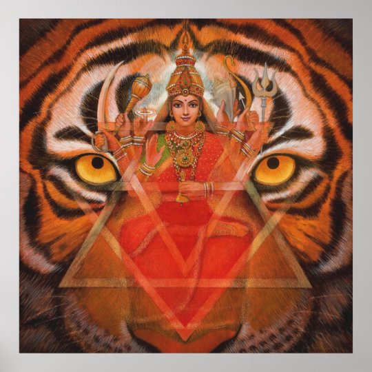 Hindu Goddess Durga and Tiger Art Poster | Zazzle.co.uk