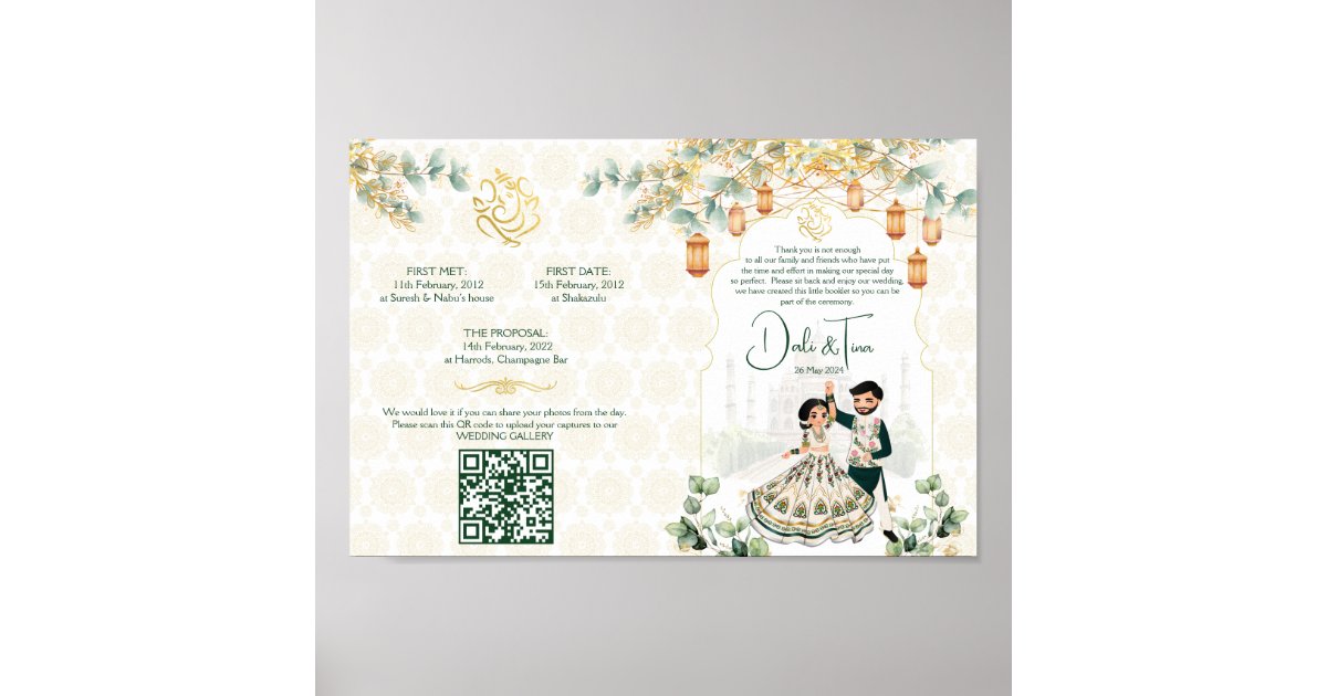 Hindu wedding rituals program green gold template poster | Zazzle