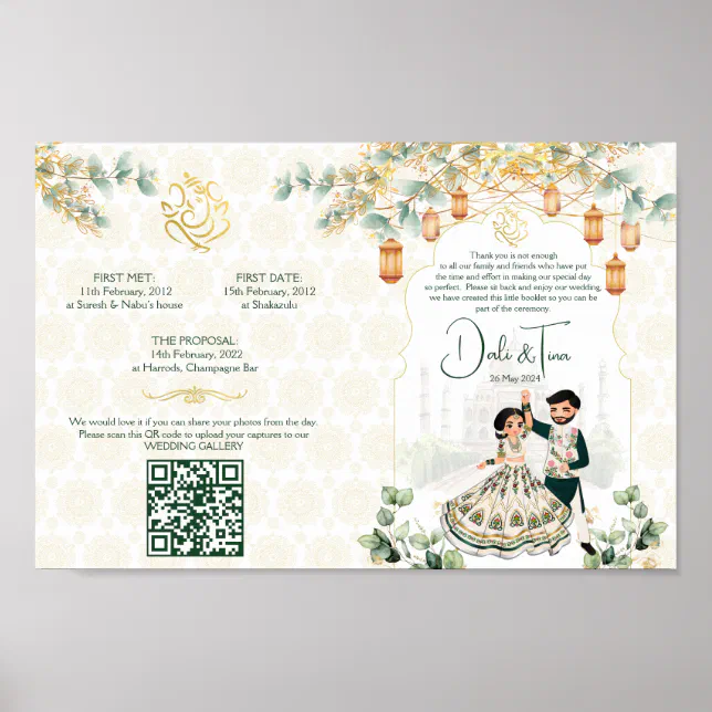 Hindu wedding rituals program green gold template poster | Zazzle