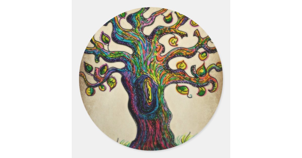 Hippie Tree Classic Round Sticker | Zazzle