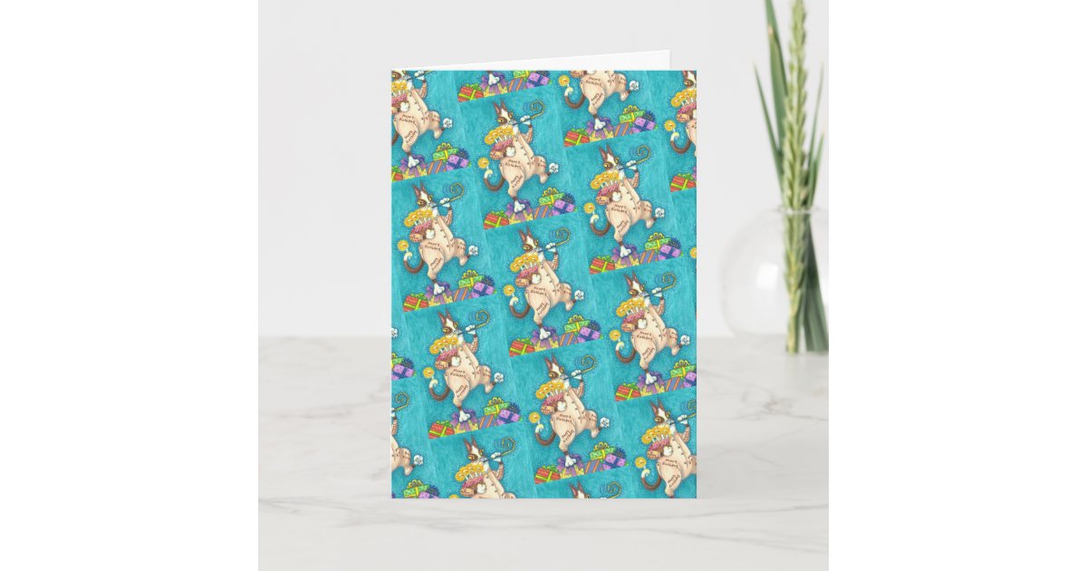 HISS N' FITZ CAT IN BIRTHDAY SUIT, CAKE & CANDLES CARD | Zazzle
