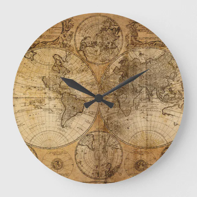 Historic Journey: 1746 World Map Large Clock | Zazzle