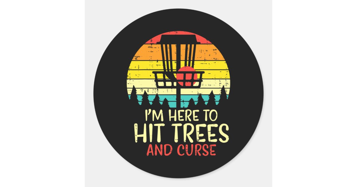 Hit Trees And Curse Sunset Retro Disc Golf Classic Round Sticker | Zazzle