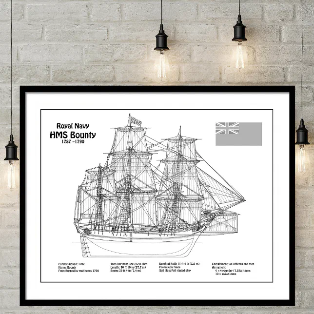 HMS Bounty - Ship Blueprint Plans BD Poster | Zazzle
