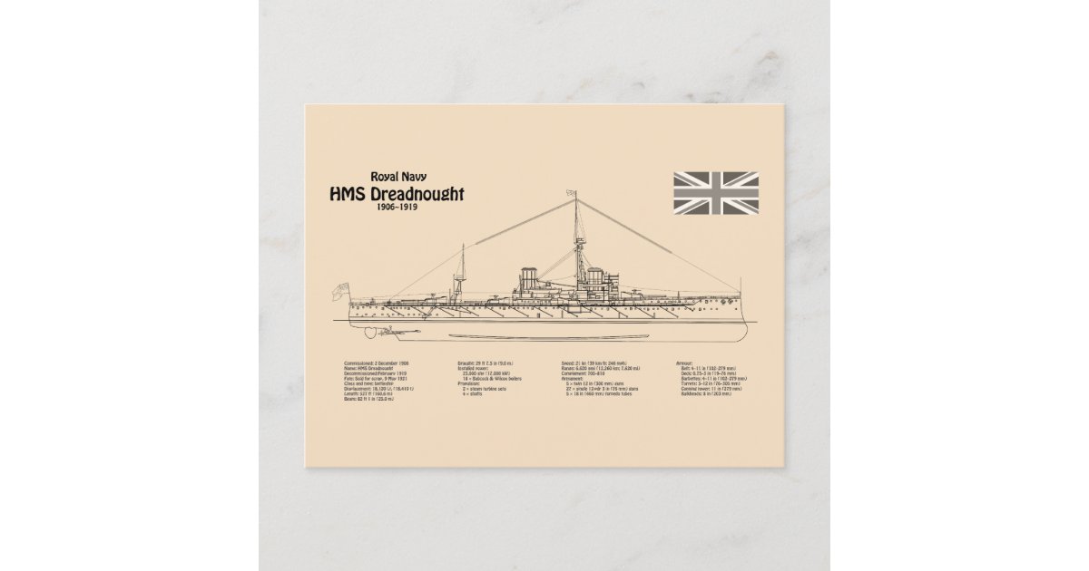 HMS Dreadnought - Ship Blueprint SD Postcard | Zazzle