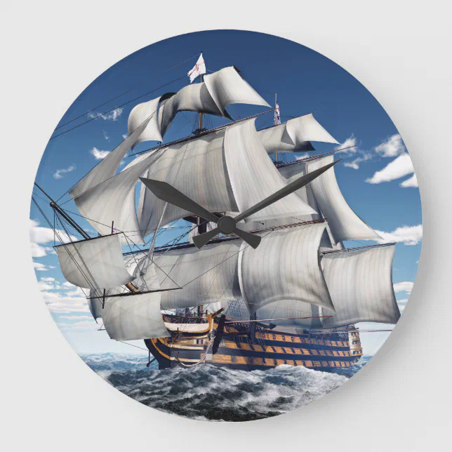 HMS Victory, 3D computer-generated illustration. Large Clock | Zazzle