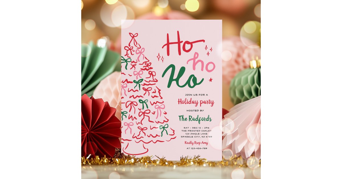 Ho Ho Ho Party Hand Drawn Christmas Holiday Party Invitation | Zazzle