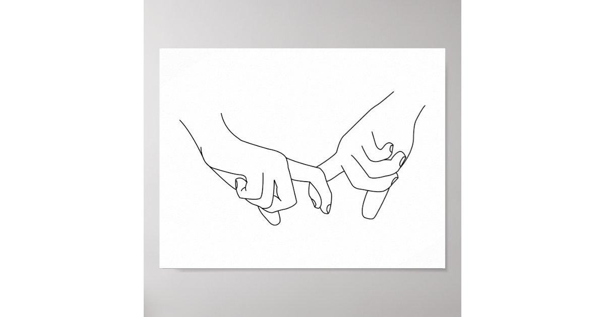 Holding Hands Minimal Line Art Cute Simple Trendy Poster | Zazzle