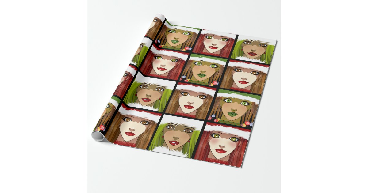 Holiday Anime Girls Wrapping Paper | Zazzle