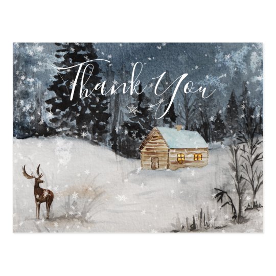 Holiday Winter Cabin Scene Thank You Card Postcard | Zazzle.co.uk