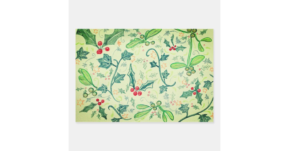 Holly, Ivy & Mistletoe Art Wrapping Paper | Zazzle