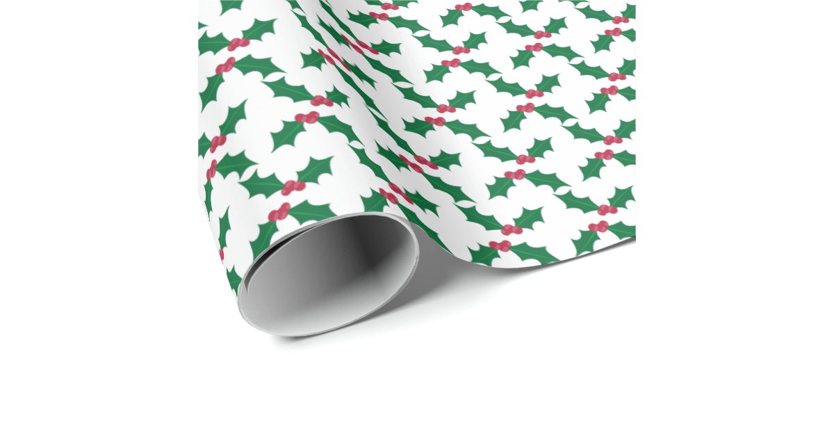 Holly Leaf Pattern Wrapping Paper | Zazzle