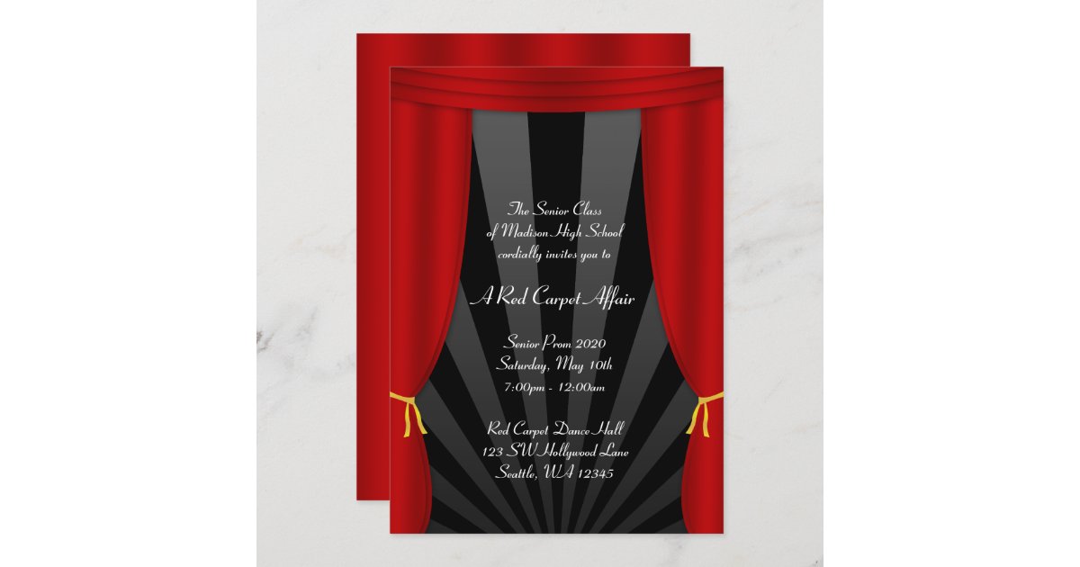 Hollywood Red Curtain Prom Formal Invitations | Zazzle