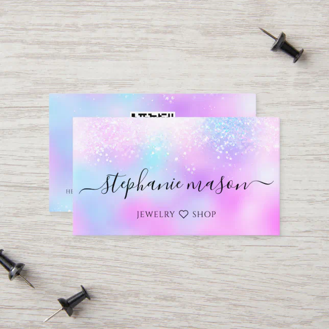 Holographic Glitter Pastel QR Code Girly Calling Card | Zazzle