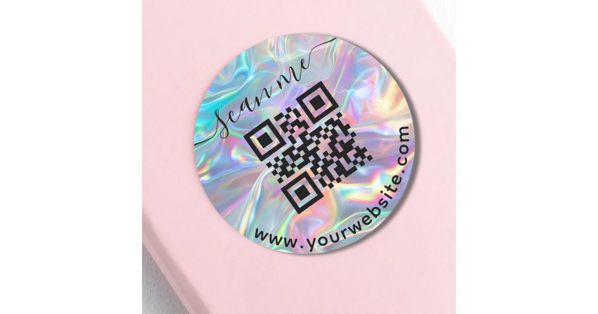 Holographic QR code and custom text round Sticker | Zazzle