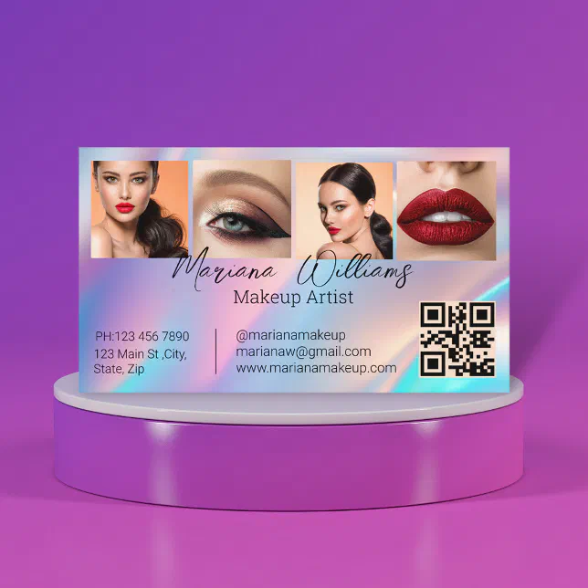 holographic qr code makeup artist 4 photos beauty business card | Zazzle