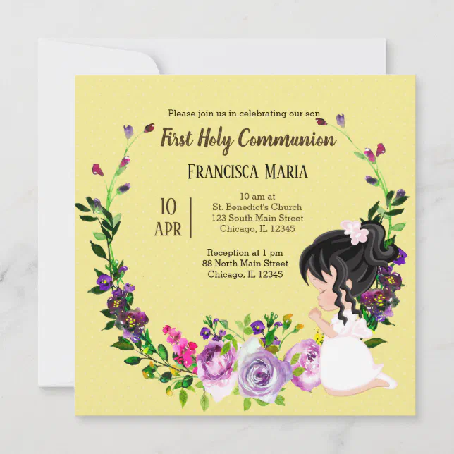 Holy Communion wreath * choose background colour Invitation | Zazzle