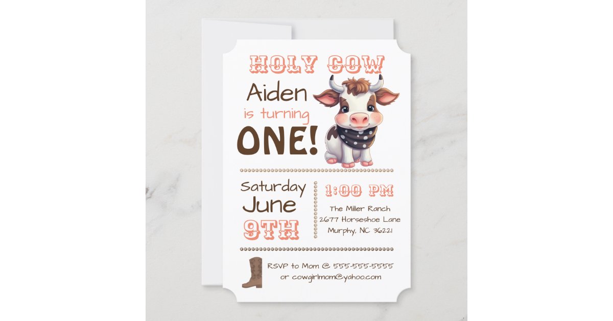 Holy Cow Birthday Party Invitation | Zazzle