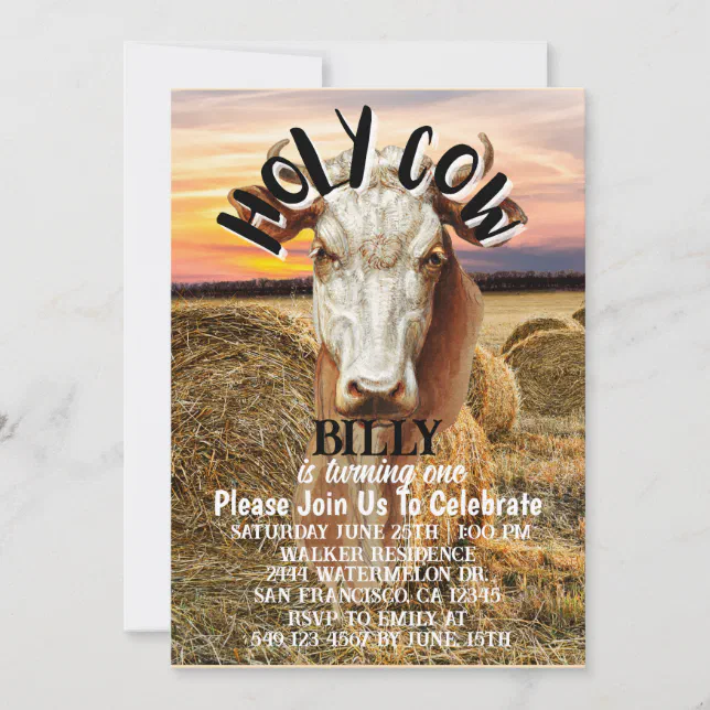 Holy Cow Boy Is Turning One Birthday Card | Zazzle