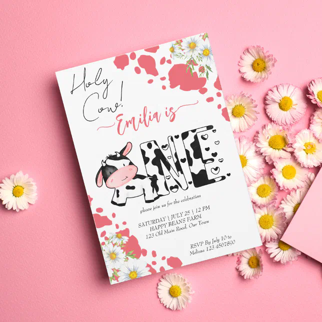Holy cow pink pattern cute cow birthday party invitation | Zazzle