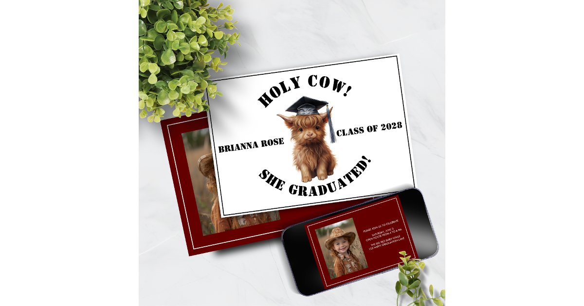 Holy Cow! She/He Graduated Photo Invitation | Zazzle