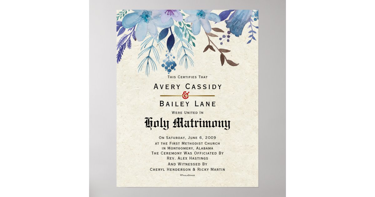 Holy Matrimony ♥ Wedding Certificate Poster | Zazzle