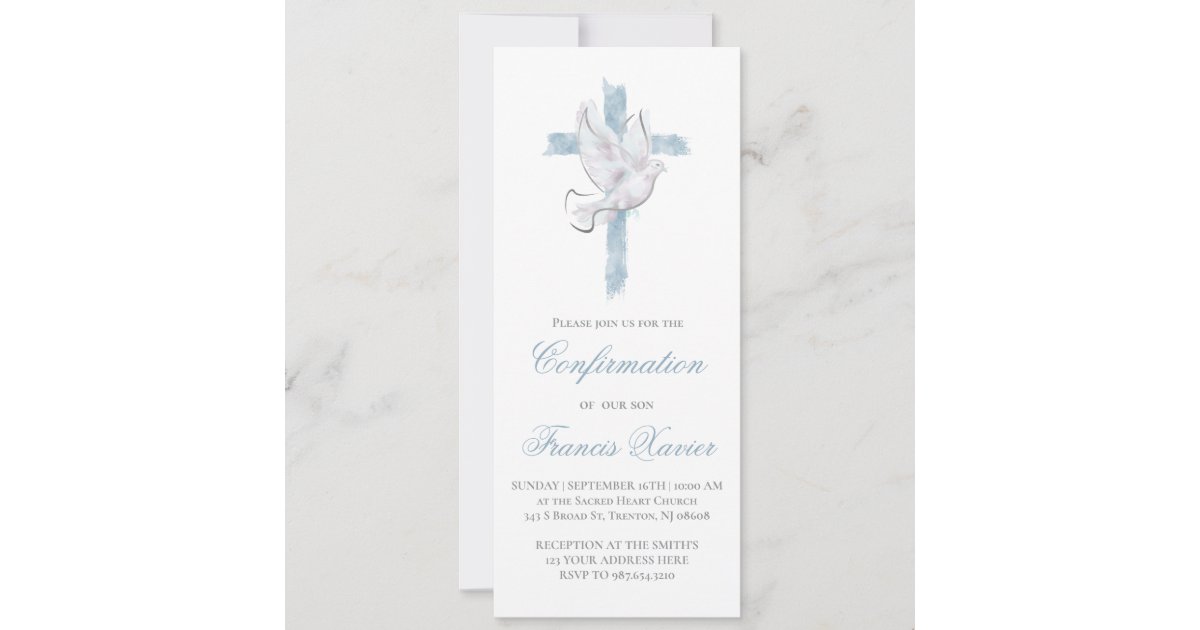 Holy Spirit blue cross Confirmation Invitation | Zazzle