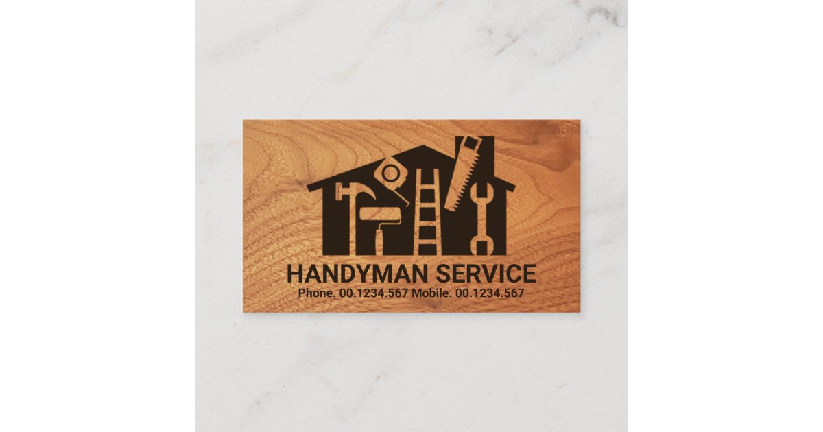 Home Handyman Tools Wood Grain Carpenter Business Card | Zazzle