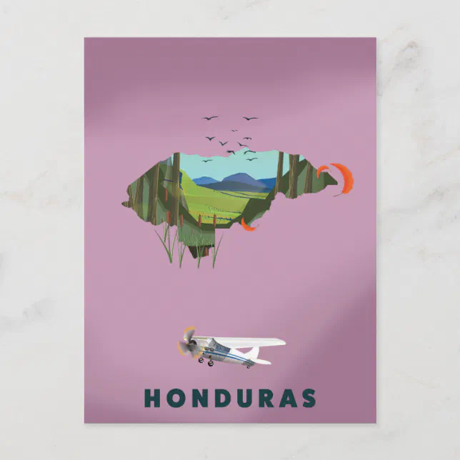 Honduras Illustrated map travel poster Postcard | Zazzle