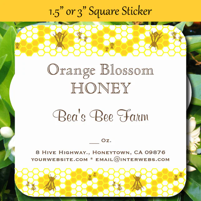 Honey Bee Honeycomb Editable 1.5" Square Sticker | Zazzle