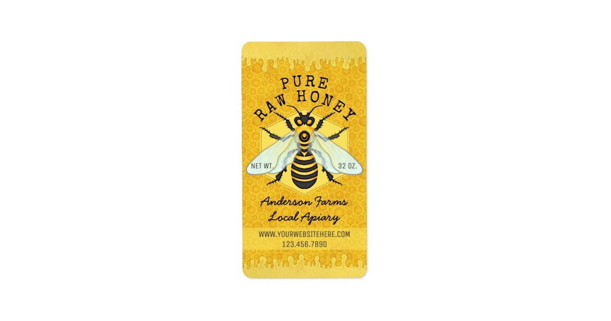 Honeybee Honey Jar Apiary Labels | Honeycomb Bee | Zazzle